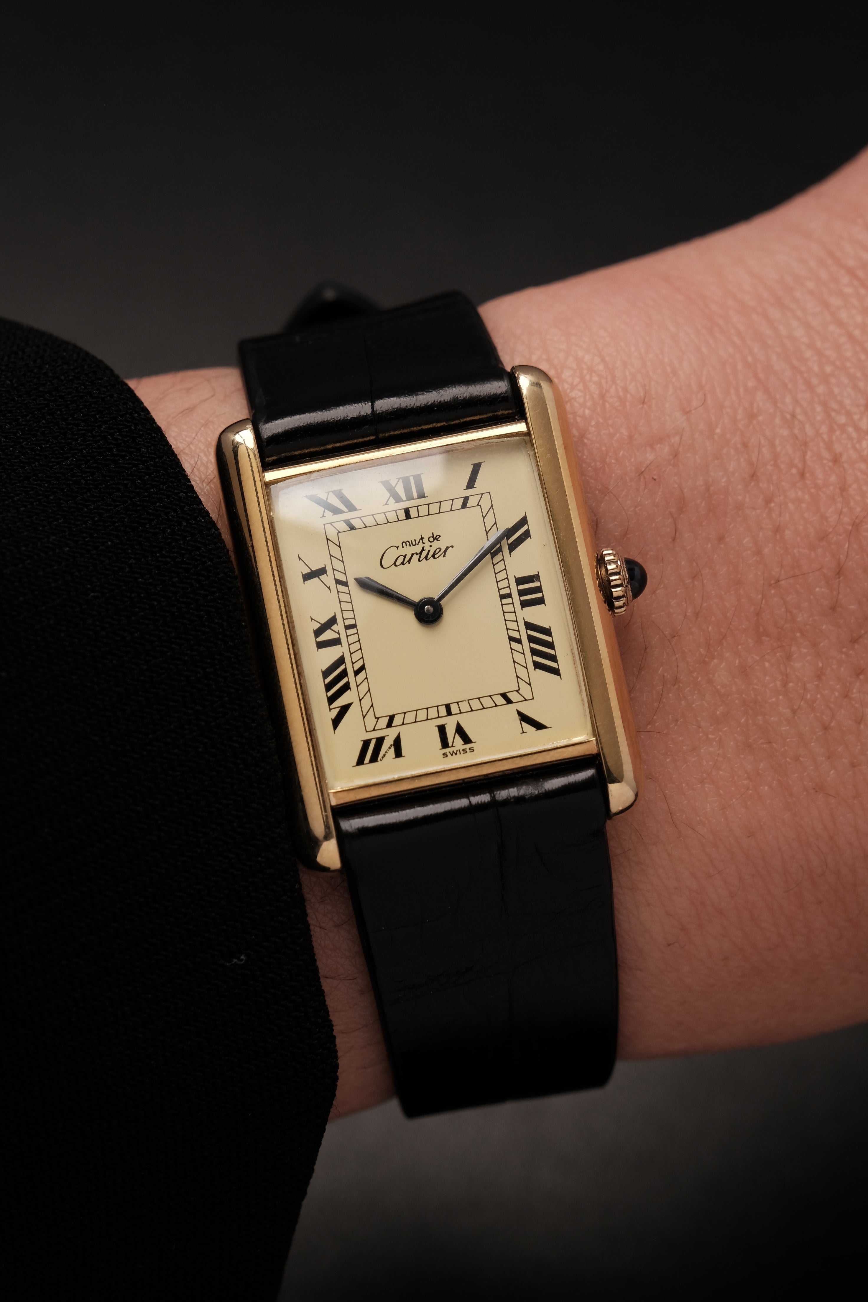 CARTIER MUST DE CARTIER TANK Hand Winding VERMEIL ROMAN DIAL REF. 6 09 ...